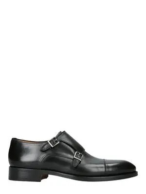 Magnanni Leather Double Monk Shoes - Black