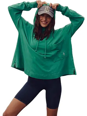 Free People Hot Shot Hooded Layer - Green Sheen
