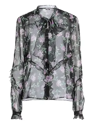 MSGM Floral-print Ruched Shirt - Black