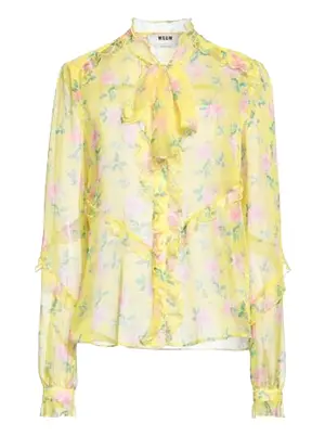 MSGM Floral-print Ruched Shirt - Yellow