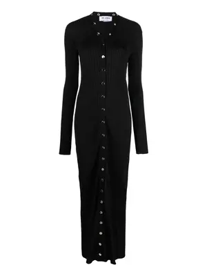 Attico Ribbed Knit Cardigan Dress - Black