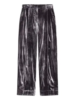 GANNI Striped Velvet-finish Trousers - Black