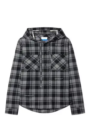 Off-White Checked Hooded Shirt - Grey