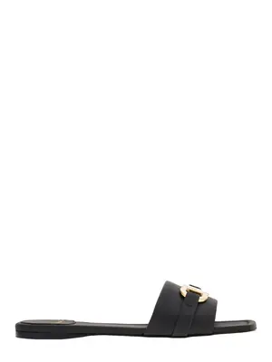 FERRAGAMO Gancini Leather Slides - Black