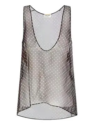 Saint Laurent Polka Dot-print Sleeveless Silk Top - Brown