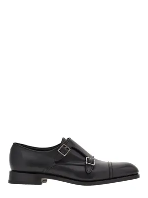 FERRAGAMO Tramezza Double-monkstrap Leather Monk Shoes - Black