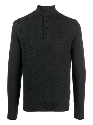Corneliani Herringbone Mock-neck Jumper - Grey