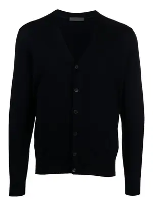 Corneliani V-neck Virgin Wool Cardigan - Blue
