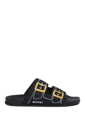 Marni Embroidered Slip-on Slides - Black