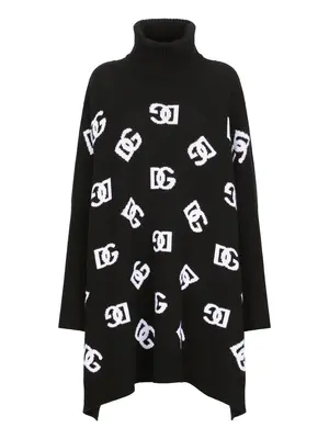 Dolce & Gabbana Logo Jacquard Roll-neck Poncho - Black