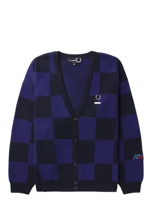Fred Perry X Raf Simons Checkered Cotton Cardigan - Blue