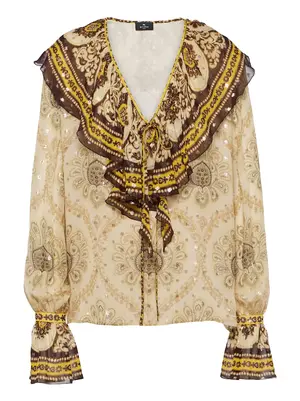 Etro Ruffled Paisley Silk-blend Blouse - Gold