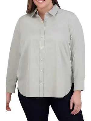 Foxcroft Cotton Non-Iron Button-Up Shirt Silver