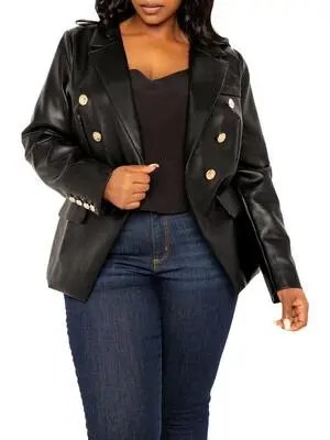 BUXOM COUTURE BUXOM COUTURE Faux Leather Double Breasted Blazer