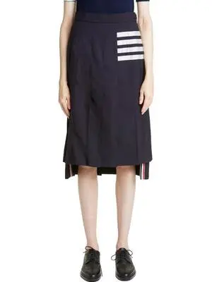 Thom Browne Drop Back Pleated Wool Skirt - Navy
