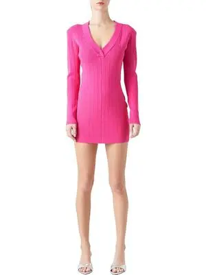 GREY LAB Power Shoulder Knit Minidress - Pink