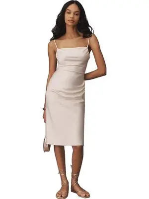 Bhldn Emery Square-Neck Stretch Satin Midi Dress Champagne