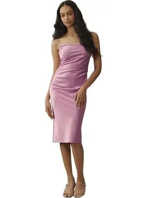 Bhldn Emery Square-neck Stretch Satin Midi Dress - Orchid