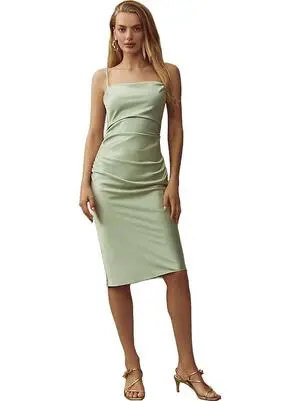 Bhldn Emery Square-neck Stretch Satin Midi Dress - Sage
