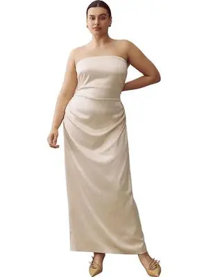 Bhldn BHLDN Selena Strapless Stretch Satin Midi Dress Ivory
