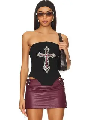 LOBA Embellished Cross Corset Top - Black