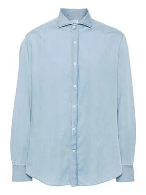 Brunello Cucinelli Spread-collar Cotton Shirt - Blue