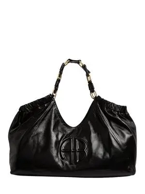 ANINE BING Leather Tote Bag With Chain Strap - Black