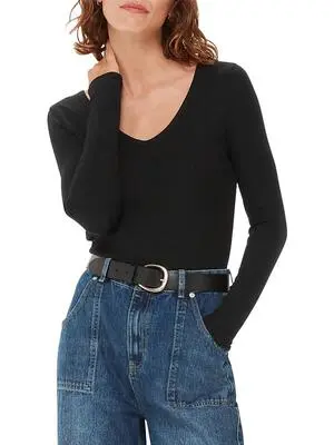 Whistles Essential Ribbed V-neck Top - Black