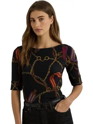 Ralph Lauren Stretch Cotton Boatneck Tee - Black Multi