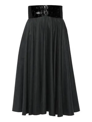 Alaïa Belted High-rise Virgin Wool Midi Skirt - Grey