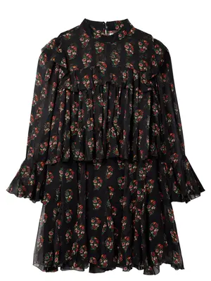 DÔEN Alette Ruffled Tiered Floral-print Mini Dress - Black