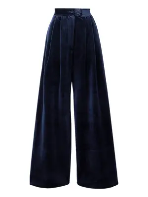 Alex Perry Pleated Velvet Wide-leg Pants - Blue