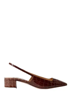 AQUAZZURA Ginza 35 Croc-effect Leather Slingback Pumps - Brown