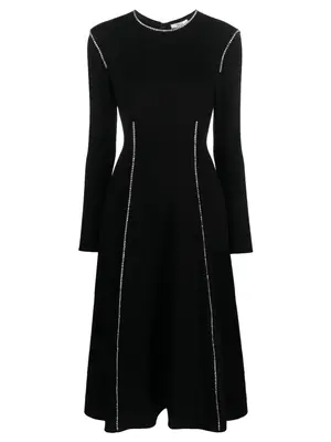 NISSA Crystal-embellished Long-sleeves Dress - Black