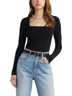 OPEN EDIT Open Edit Luxe Sculpt Square Neck Top Black