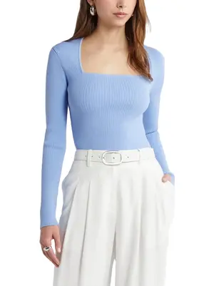 OPEN EDIT Open Edit Luxe Sculpt Square Neck Top Blue Hydrangea