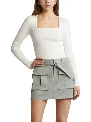 OPEN EDIT Open Edit Luxe Sculpt Square Neck Top Ivory Cloud