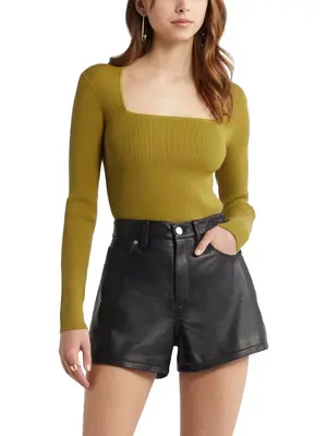 OPEN EDIT Open Edit Luxe Sculpt Square Neck Top Olive Eyes