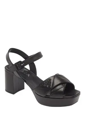 Prada Prada Diagram Quilted Leather Platform Sandal Black