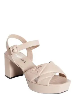 Prada Prada Diagram Quilted Leather Platform Sandal Light Pink