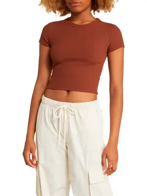 Bp. BP. Compact Rib Crop Baby Tee Brown Chino