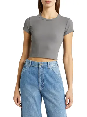 Bp. BP. Compact Rib Crop Baby Tee Grey Pearl