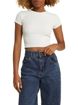 Bp. BP. Compact Rib Crop Baby Tee Ivory