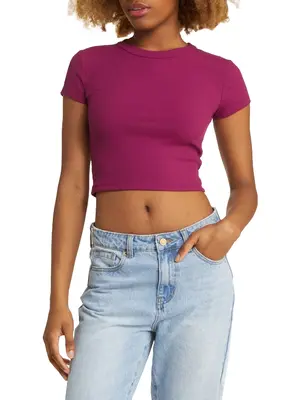 Bp. BP. Compact Rib Crop Baby Tee Purple Magenta