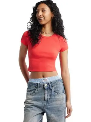 Bp. BP. Compact Rib Crop Baby Tee Red Bittersweet