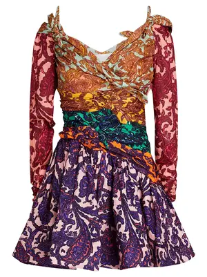Zimmermann Cold-shoulder Knotted Paisley-print Linen Mini Dress - Purple