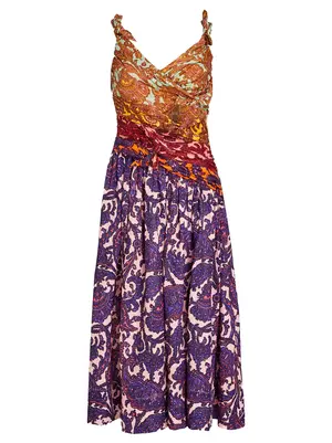 Zimmermann Cutout Knotted Printed Linen Midi Dress - Dark Purple