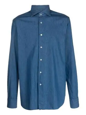XACUS Spread-collar Cotton Shirt - Blue