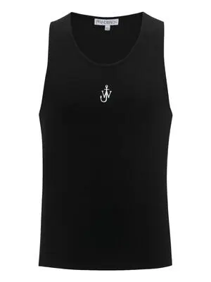 JW Anderson Logo-embroidered Ribbed-knit Tank Top - Black
