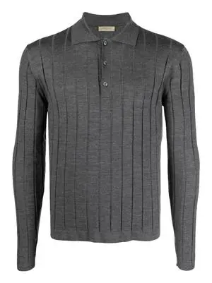Corneliani Ribbed Virgin Wool Polo Shirt - Grey
